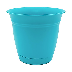The HC Companies Eclipse Round Planter with Saucer - Outdoor & Indoor Plant Pot with Drainage Holes - Lightweight, UV-Resistant Plastic Pots for Plants, Flowers & Herbs (16" Teal, Pack of 1)