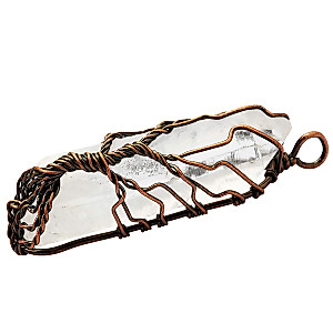 TUMBEELLUWA Stone Point Tree Pendant Necklace,Raw Crystal Healing Wire Wrapped Chakra Handmade Jewelry for Women Men,Natural Clear Quartz(Copper Plated Wire Wrapped)
