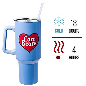 Silver Buffalo Care Bears Grumpy Bear Like I Care Stainless Steel Tumbler with Handle and Straw, Fits in Standard Cup Holder, 40 Ounces