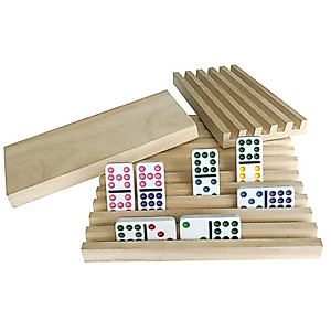 Yuanhe Domino Holder Trays Rack - Set of 8 Wooden Tiles Stand Holders for Mexican Train Rummy Chickenfoot