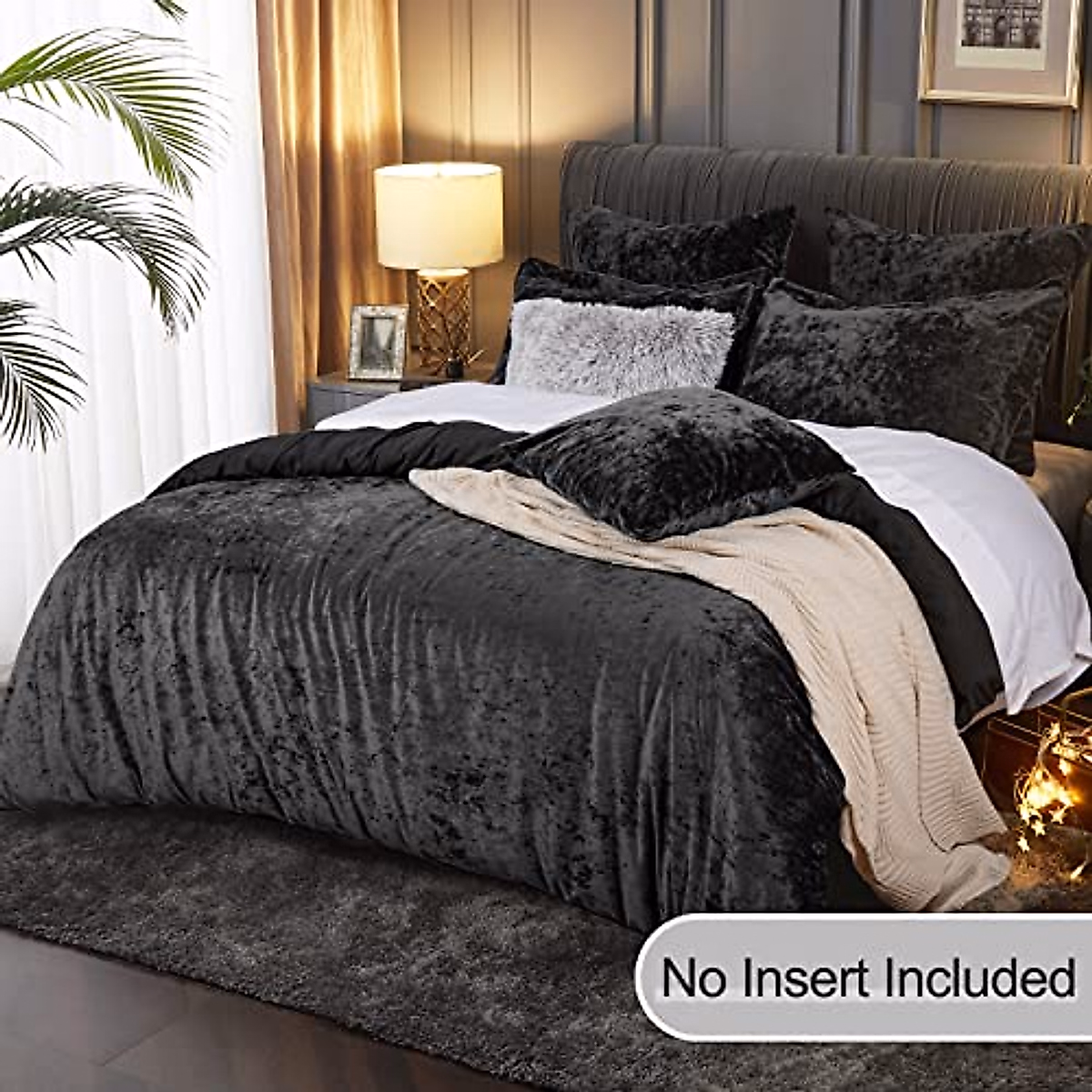 PHF Truly Velvet Duvet Cover Set Queen Size, 3pcs Ultra Soft Breathable Comforter Cover Set, Luxury Cozy Flannel Duvet Cover with Pillow Shams Bedding Collection, 90" x 90", Black