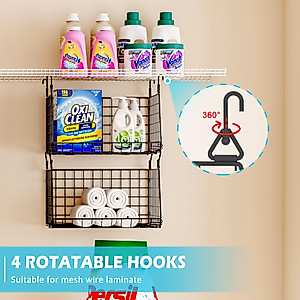 3-Pack Hanging Laundry Room Organizaton：Foldable Laundry Room Organizer Wire Shelf Basket with 360°Rotating Hooks Space Saving Over Washer and Dryer Shelves - Laundry Organization and Storage, Black