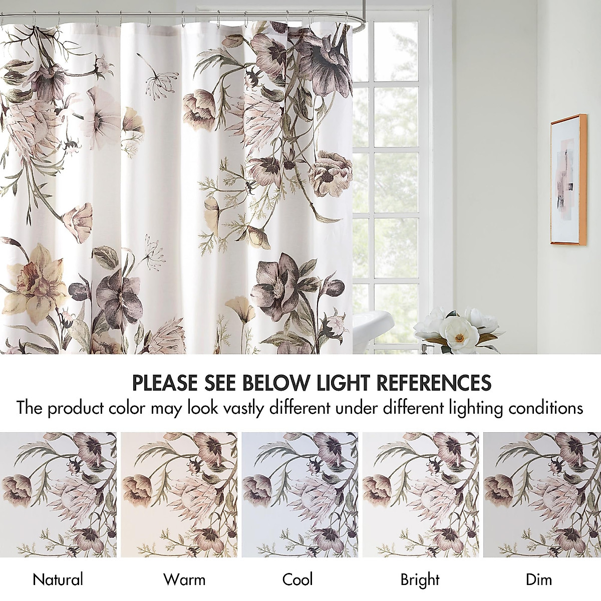Madison Park Cassandra Cotton Percale Bathroom Shower, Printed Floral Design Modern Shabby Chic Privacy Bath Fabric Curtains, 72"x72", Blush (MP70-6717)
