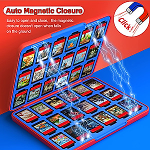 CYKOARMOR Switch Game Case for Nintendo Switch/OLED/Lite, Switch Game Holder with 36 Games Storage and 72 Memory Cartridge Slots, Portable Switch Game Card Case with Magnetic Closure, Red Blue