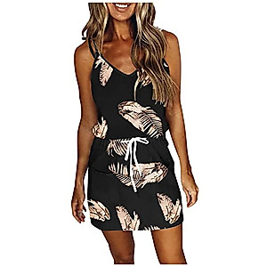 Beach Dresses for Women Summer 2023 Trendy Halter Strap Mini Sundress Boho Printed Casual Loose Pocket Sundress Going Out Fashion Clothes Cruise Wear Vacation Short Dress(D Black,Medium)