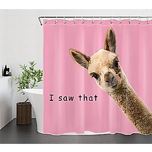 LB Cute Alpaca Llama Shower Curtain Funny Quotes I Saw That on Pink Background Fun Shower Curtains for Kids Bathroom with Hooks 72x72 inch Waterproof Polyester Fabric Bathroom Decorations