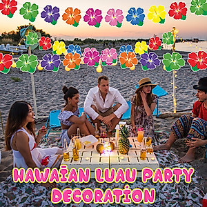 Trandraft 5 Pack Hawaiian Tropical Garland Luau Hibiscus Flower Lei Garland Banners Multicolor Aloha Hanging Garland Hawaiian Tropical Cutouts Banners for Hawaiian Summer Beach Pool Birthday Party