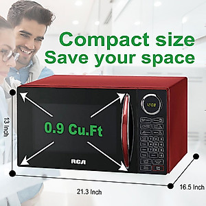 RCA RMW953-RED Microwave Oven, 900 Watts with 10 Power Levels, Red