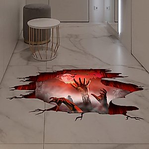 Spooky 3D Halloween Floor Decals Ghost Floor Wall Stickers for Living Room, Scary Moon Witch Cobweb Floor Stickers Ghost Hand Stretched Out Floor Decor Posters for Bedroom Bar Pub