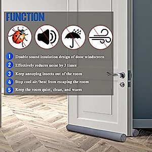 Under Door Draft Stopper 37" Cuttable and Washable,Draft Stopper for Bottom of Door,Twin Door Draft Stopper,Energy Saving Weather Stripping Door Seal Reduce Noise Adjustable Door Stoppers (Gray)…