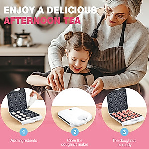 DSP All in One Mini Donut Maker - Non-Stick, Cool Touch Electric Doughnut Machine for 16 Mini Donuts - 1400W Perfect for Breakfast, Snacks & Desserts