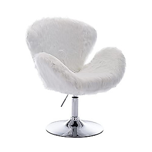 Kmax Faux Fur Accent Chair, Height Adjustable Plush Vanity Stool for Bedroom, Shaggy Dog Shell Chair for Dorm/Living Room, White