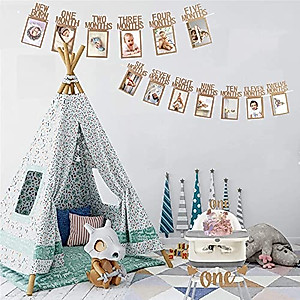 1st Birthday Baby Photo Banner Decorations Monthly Milestone Photograph Bunting Garland with First Birthday Cake Topper 1st birthday High Chair Banner, 4'' x 6''