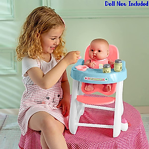 JC Toys - for Keeps Playtime! | Baby Doll High Chair | Fits Dolls up to 17" | Sturdy High Chair and Play Accessories | Ages 2+, Pink