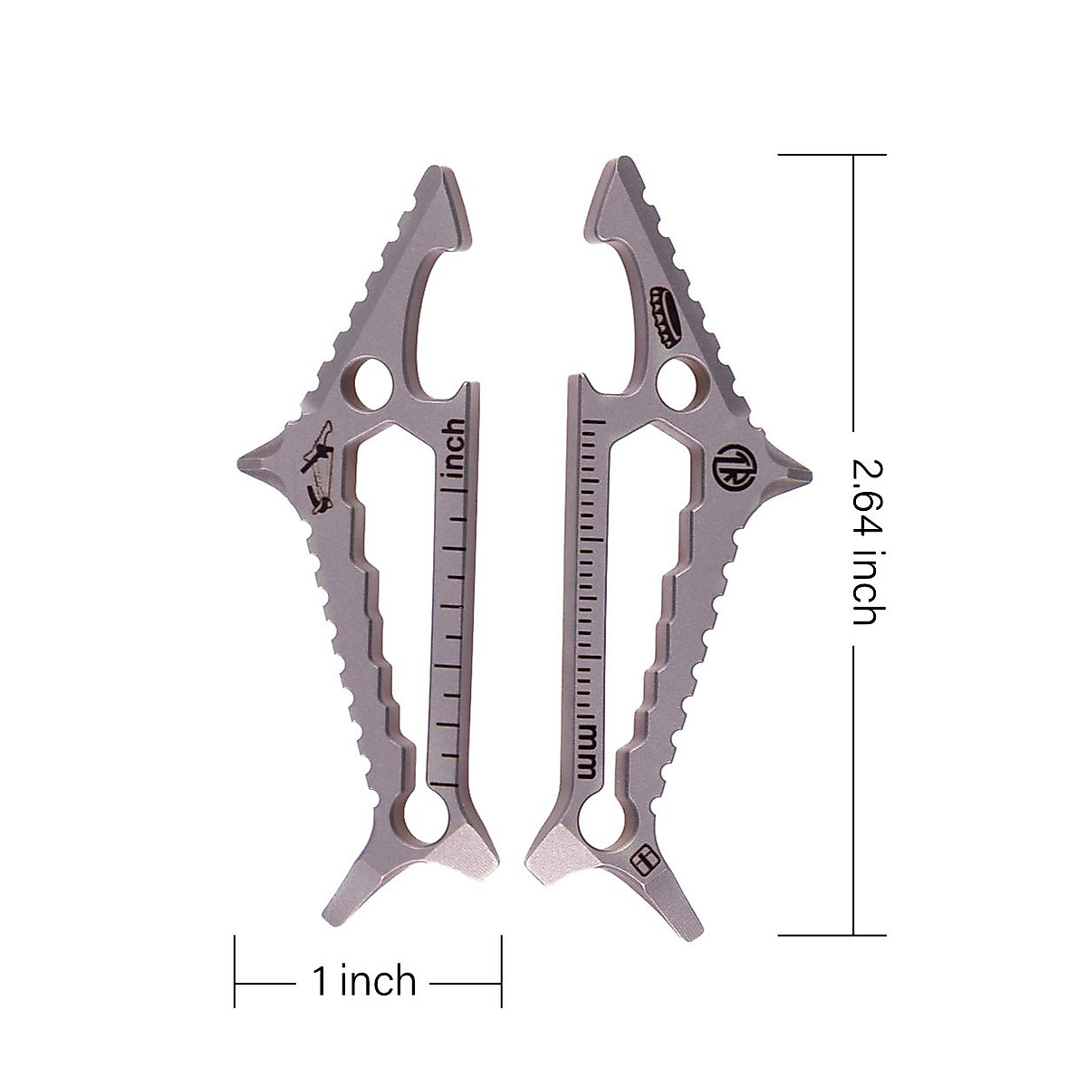 Tacray Titanium Shark-shaped multitool with bottle opener，hexagonal spanner and screwdriver,Titanium creative pendant.