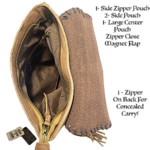 Urbalabs Western Cowhair Concealed Carry Womens Crossbody Fringe Purse Genuine Leather Handmade Stitched Handbag (Light Brown)