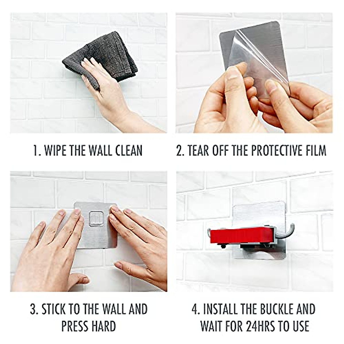 ECOHomes No Drill Mop And Broom Holder Wall Mount (2 Pcs Pack) | Self Adhesive Broom Rack, Mop Organizer Gripper Wall Mounted Hanger | Utility Rack Hooks To Hang Your Garage, Household Tools & More