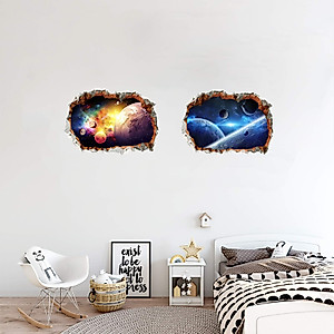 3 Pcs Universe Window Wall Stickers 3D Planet Wall Decals Galaxy Outer Space Star Wall Murals Wall Art Decorative Sticker for Kids Home Living Room Bedroom Nursery Removable Party Decor Decorations