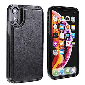 OT ONETOP iPhone XR Wallet Case with Card Holder, Premium PU Leather Kickstand Card Slots Case,Double Magnetic Clasp and Durable Shockproof Cover for iPhone XR 6.1 Inch(Black)