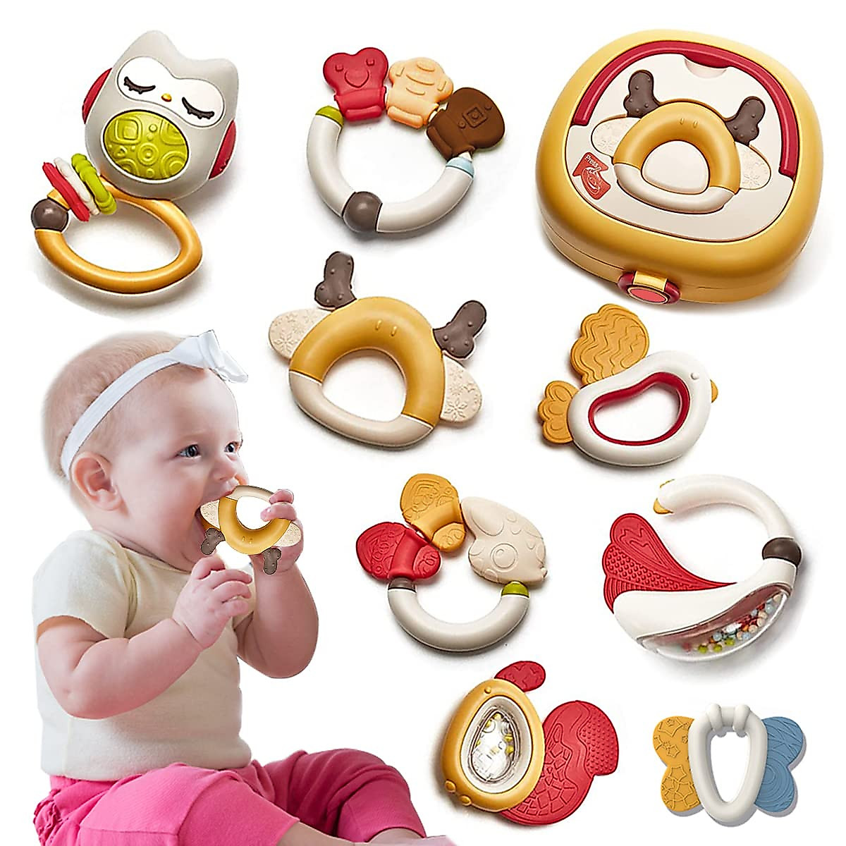 LAFALA Baby Toys 3-6 Months Baby Rattle Set Teething Toys for Babies 0-6 Months 8PCS 4 Month Old Toys for Babies Teether Shakers with Storage Box Infant Toys Newborn Toys Baby Girls Gifts
