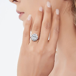 BERRICLE Sterling Silver Flower Cubic Zirconia CZ Statement Halo Fashion Ring for Women, Rhodium Plated Size 7