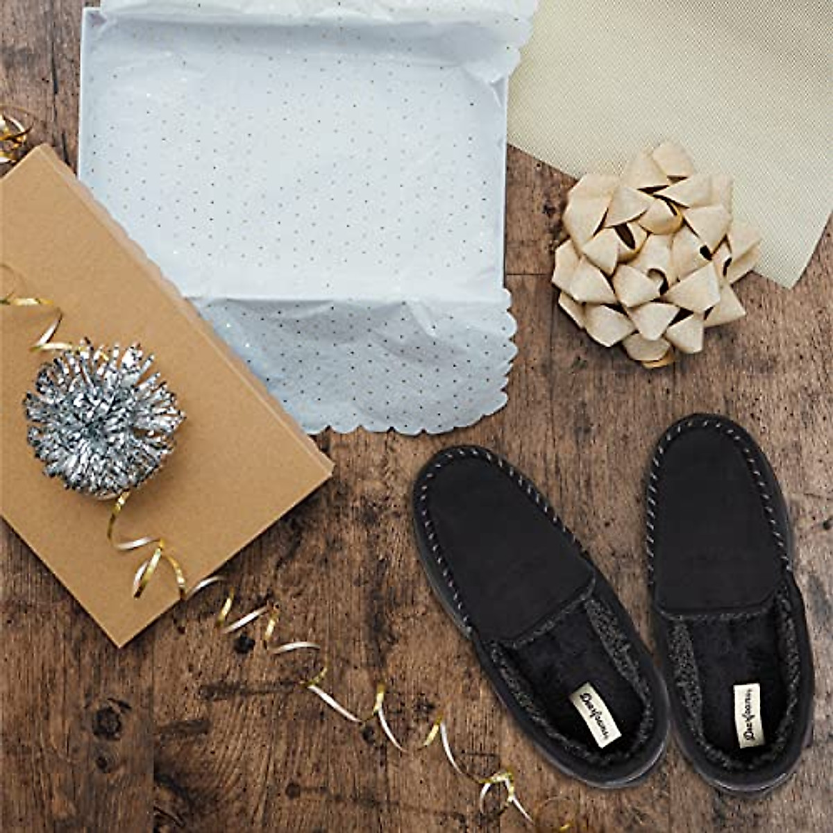 Dearfoams Men's Keaton Memory Foam Moccasin with Wide Widths Slipper, Black Microsuede, Small