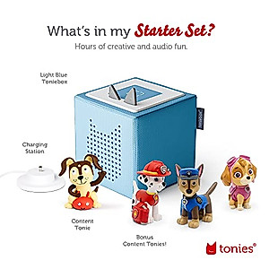 Toniebox Audio Player Starter Set with Chase, Skye, Marshall, and Playtime Puppy - Listen, Learn, and Play with One Huggable Little Box - Light Blue