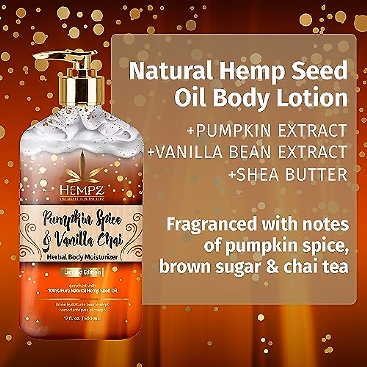 Limited Edition Pumpkin Spice & Vanilla Chai Herbal Moisturizing Body Lotion (17 oz) – Fall Scented for Women or Men with Dry or Sensitive Skin - Hydrating Moisturizer for Daily Radiance
