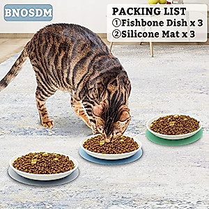 BNOSDM 3 Pcs Ceramic Cat Bowl Shallow Kitten Dishes with Anti-Slip Mat Whisker Fatigue Free Pet Plates for Indoor Small Cat Puppy