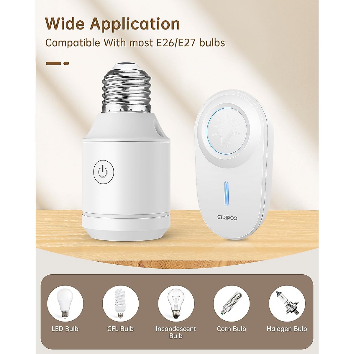 Remote Control Light Socket E26/E27 Bulb Base Holder, Wireless Light Switch for Pull Chain Light Fixtures, 300FT RF Range, No Wiring Wireless Light Switch for 500W Light Fixtures