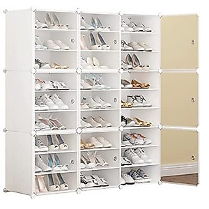 HaroldDol Shoe Rack 96 Pairs Stackable Shoe Organizer Narrow Standing, Shoe Organizer with Cover Plastic, Stackable Expandable Shoe Rack for High Heels, Boots (4 x 12-Tier)