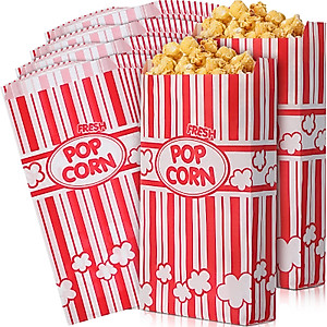 300 Pcs Popcorn Bags Paper Grease Resistant Popcorn Bags Disposable Red and White Striped Popcorn Container for Family Movie Night Movie Party Carnival Theater Popcorn Machine (1 oz)