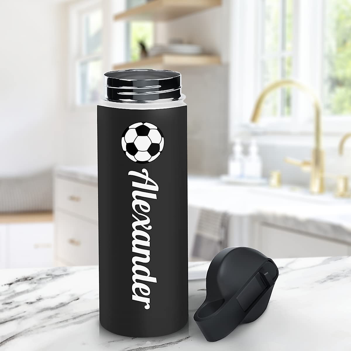 wowcugi Personalized Soccer Water Bottle Sports Insulated Stainless Steel Travel Bottles 12oz 18oz 32oz Birthday Christmas Customized Gifts For Kids Adults Soccer Lovers Players Fan Coach