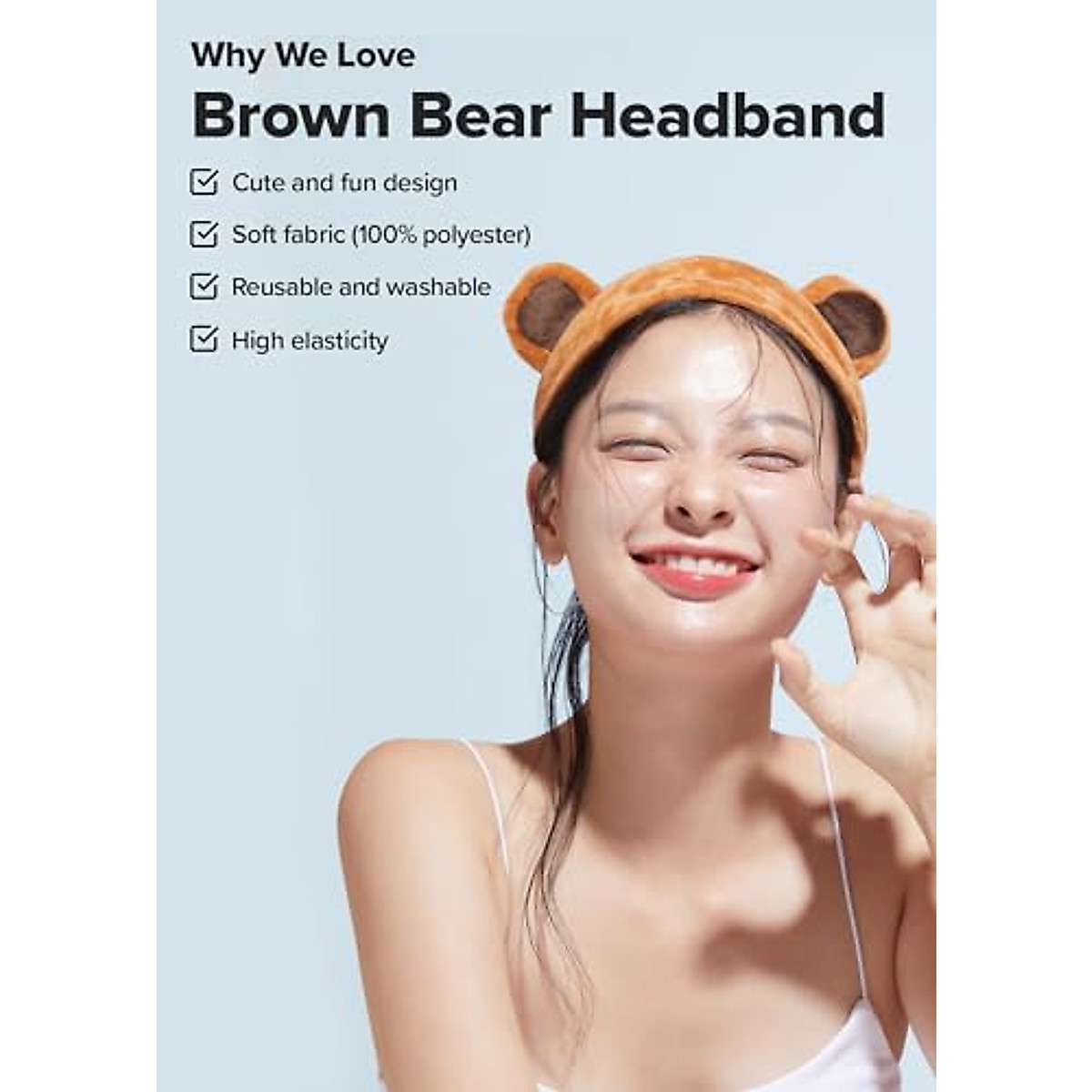 I DEW CARE Face Wash Headband - Brown Bear | Animal Head band for Face Washing & Skincare, Spa Day, Soft & Fuzzy, Cute for Makeup, Shower, Teen Girls Stuff, Teddy Bear Ears, Gift (1 Count)