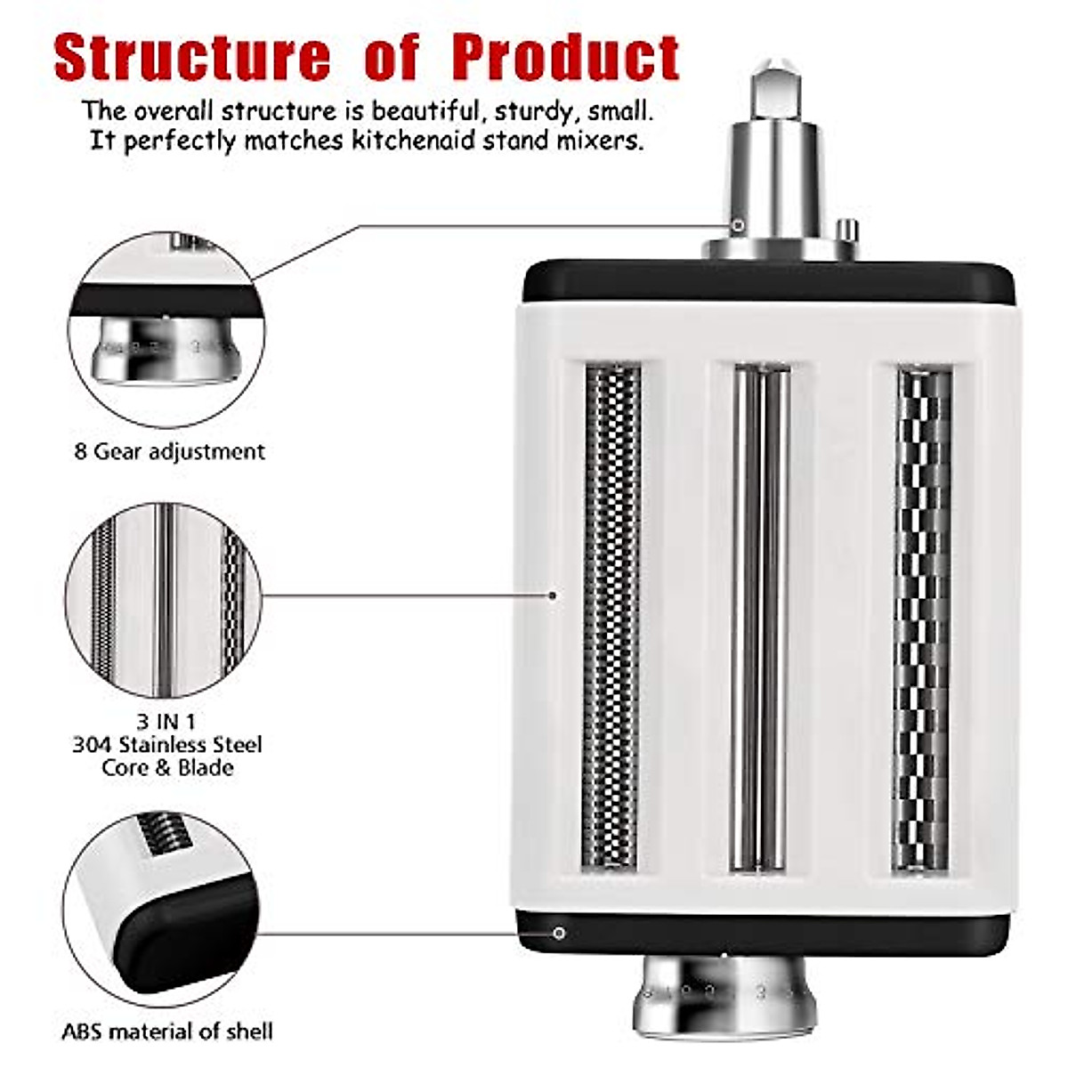 Pasta Maker Attachment for All Kitchenaid Mixers, Noodle Ravioli Maker Kitchen Aid Mixer Accessories 3 In 1 Including Dough Roller Spaghetti Cutter Fettuccine Cutter - Homemade Fresh Pasta Easily!