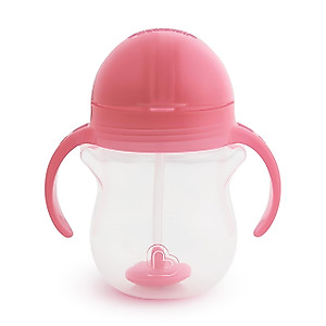 Munchkin® Any Angle™ Weighted Straw Trainer Sippy Cup with Click Lock™ Spill Proof Lid, 7 Ounce, Pink