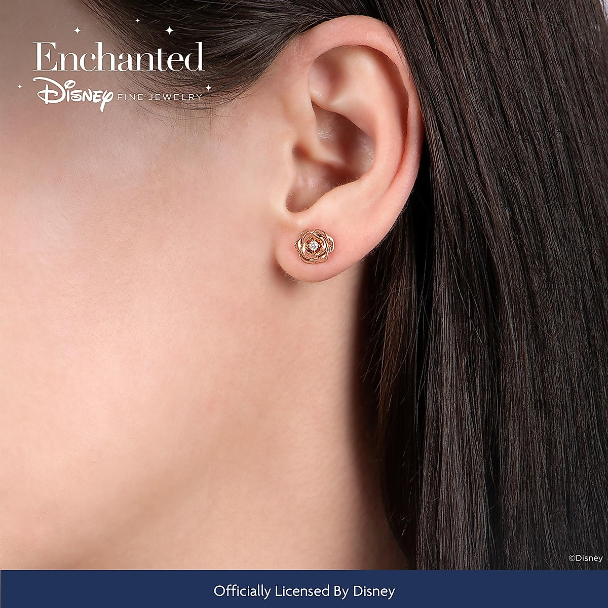 Jewelili Enchanted Disney Fine Jewelry 14K Rose Gold over Sterling Silver Diamond Accent Belle Rose Earring