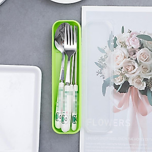 Kitty Cat Tableware Travel Set,Stainless Steel Fork,Spoon,and Chopstick Utensils Set,Pink Color Design with Carrying case-2