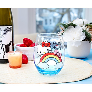Toynk Sanrio Hello Kitty Rainbow Peek Stemless Wine Glass, Tumbler Cup For Cocktails | Holds 20 Ounces