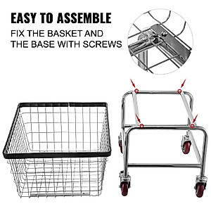 Wire Laundry Cart Wire Laundry Basket 2.2 Bushel Heavy Duty w/ 5'' Wheels