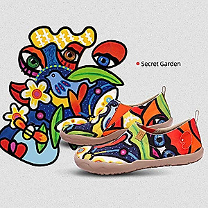 UIN Women's Flats Canvas Lightweight Slip Ons Sneakers Walking Casual Art Painted Travel Shoes Secret Garden (9)