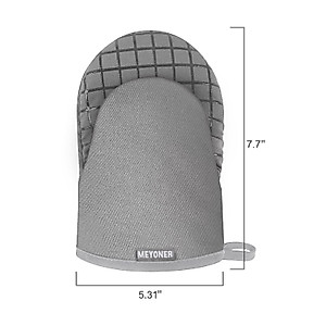 Mini Oven Mitts, Kitchen Mitts Cooking Kitchen Mitts, 500 Degree Heat Resistant Baking Gloves for Cooking Baking BBQ with Hanging Loop 1 Pair-Gray