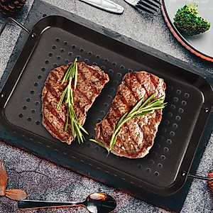 GOOD HELPER 10in Grill Topper for Outdoor BBQ Grill Accessories Grill Prep Trays Nonstick Grill Pan with Holes Handles Veggies Grill Basket for Fish Meat Shrimp Kabobs Vegetable