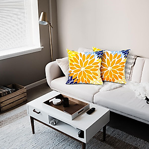 TAJWE Outdoor Pillow Covers 18x18 Set of 2 Waterproof Spring Summer Decorative Throw Pillows Yellow Geometric Cushion Cases for Patio Furniture Porch Sofa Couch Decor