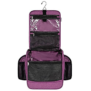 WANDF Hanging Travel Toiletry Bag for Women Men with TSA Approved Quart Size Bag Large Toiletries Cosmetics Makeup Organizer (Purple)
