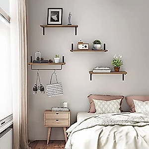 TheNext7 Wooden Floating Shelves Wall-Mounted with Hooks, Floating Shelves for Bedroom, Living Room, Bathroom, Kitchen, Office and More - Home/Office Decorative Display Stand - 24 X 6 in.