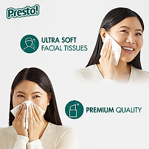 Amazon Brand - Presto! Ultra-Soft Facial Tissues, 3-Ply Premium Thick, 264 Count (4 Packs of 66)