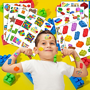 96PCS Building Block Temporary Tattoos Birthday Party Supplies Decorations Tattoos Stickers Cute Party Favors Kids Girls Boys Gifts Classroom School Prizes Themed
