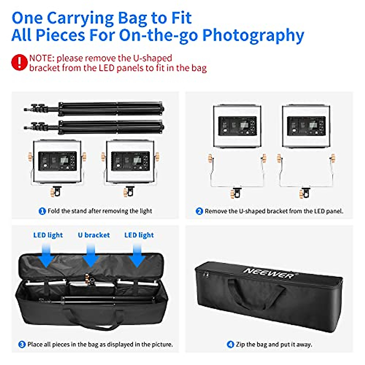 Neewer 2 Packs Advanced 2.4G 480 LED Video Light Photography Lighting Kit with Bag, Dimmable Bi-Color LED Panel with 2.4G Wireless Remote, LCD Screen and Light Stand for Portrait Product Photography