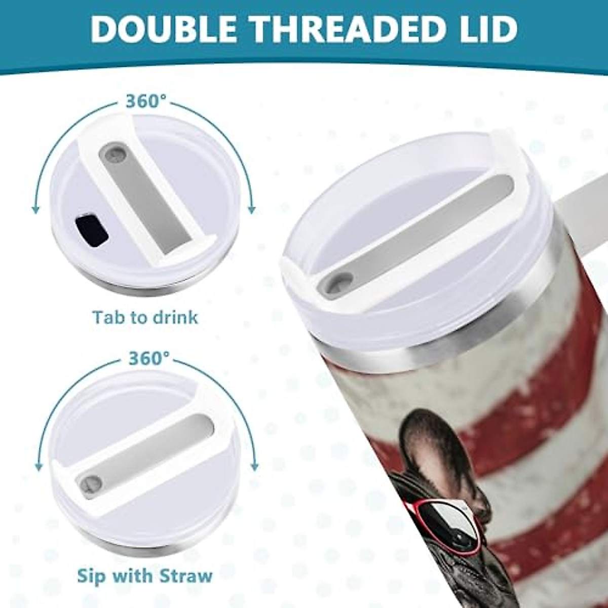 ODAWA a Black French Bulldog Wearing Sunglasses and a Insulated Tumbler 30 Oz Travel Coffee Mug with Handle and Straw